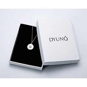 DYUNQ North Star Necklace Sterling Silver, Moissanite Lab Created Diamond Starburst Compass Disc Medallion Hypoallergenic Pendant for Women, 18 to 20 Inch, Graduation Jewelry Gifts