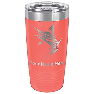 LaserGram 20oz Vacuum Insulated Tumbler Mug, Marlin Fish, Personalized Engraving Included (Coral)