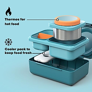 OmieBox UP bento box for kids | Insulated lunch box | Leak proof thermos food jar | Cooler ice pack | 2 Compartments (Teal Green)