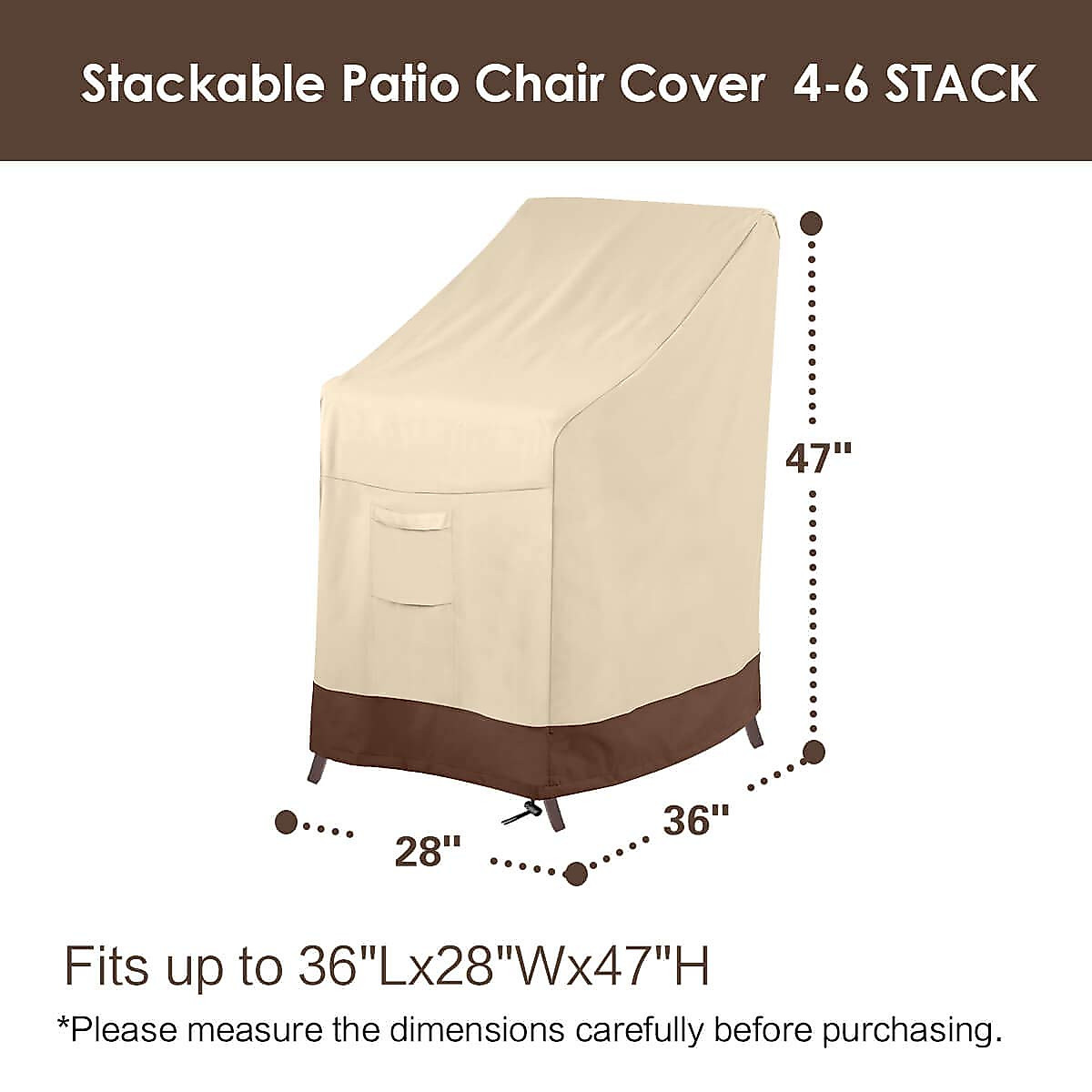 Vailge Stackable Patio Chair Cover,100% Waterproof Outdoor Chair Cover, Heavy Duty Lawn Patio Furniture Covers,Fits for 4-6 Stackable Dining Chairs,2 Pack-36"Lx28"Wx47"H,Beige&Brown
