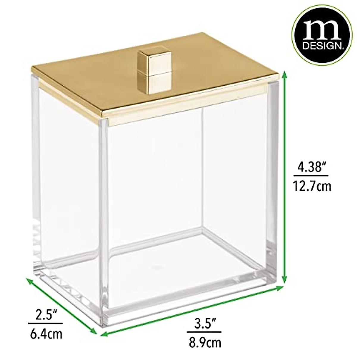 mDesign Plastic Rectangle Apothecary Canister - Organizer for Bathroom Vanity Countertop Shelf Decor - Holds Cotton Swabs, Soap, Makeup, Bath Salts - Lumiere Collection - 3 Pack - Clear/Soft Brass
