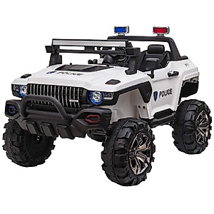 Aosom 53" L 2-Seater 12V Police Car Ride On Truck with Remote Control, Battery Operated Electric Car for Kids with Suspension, MP3 Player, Lights, Music, Horn, White