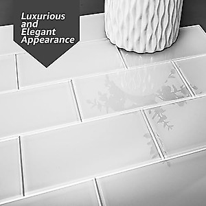 Art3d 40-Piece Peel and Stick Glass Tiles for Kitchen Backsplash, 3" x 6" White Subway Backsplash Tiles