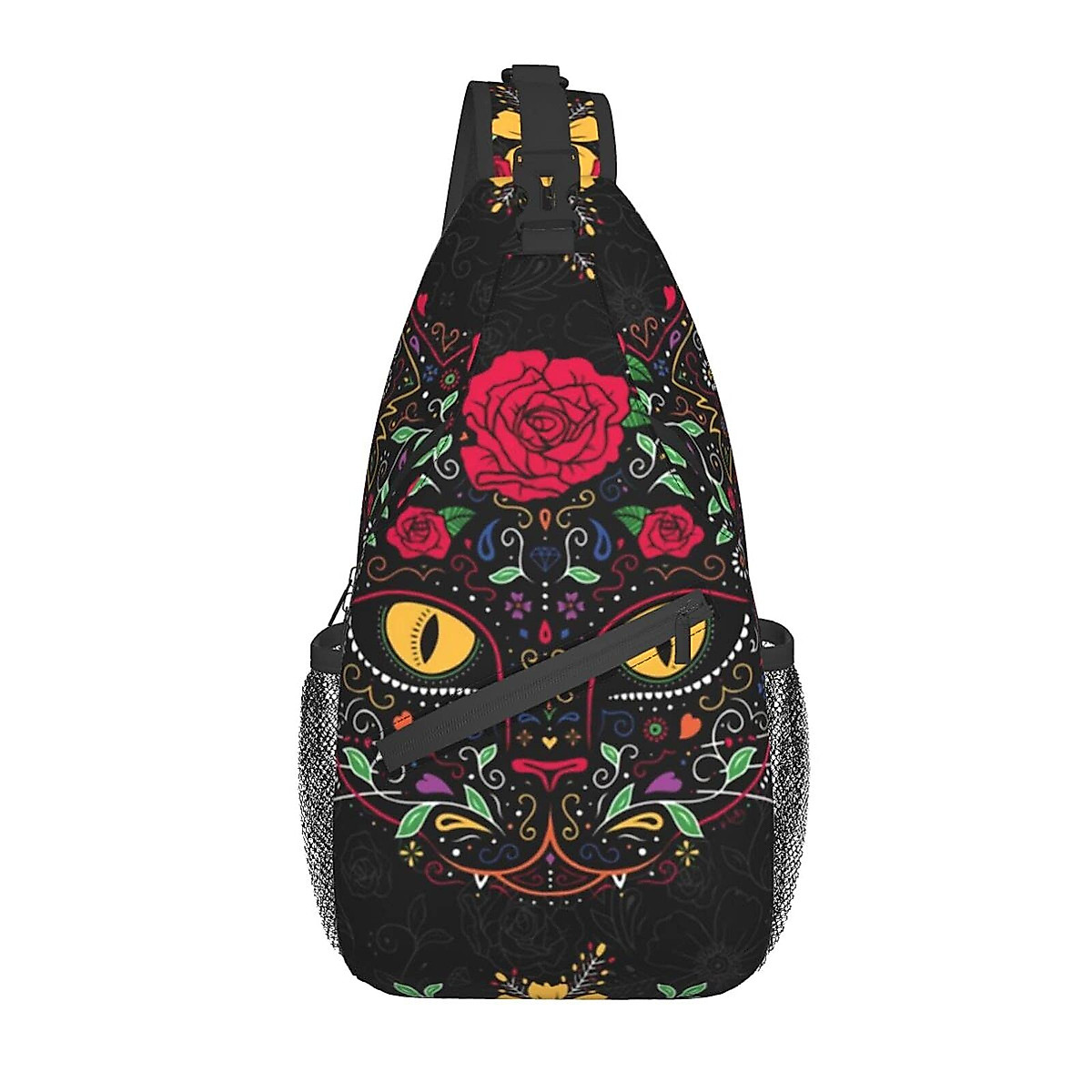 AMRANDOM Fashion Sling Shoulder Backpack Outdoor Sports Daypack Day Of The Dead Kitty Cat Sugar Skull, Mens and Boys Crossbody Backpack for Daily Outdoor, One Size