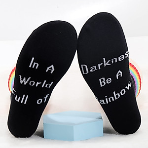 JNIAP 2 Pairs Gay Pride Socks LGBT Pride Day Gift for Men Women In A World Full Of Darkness Be A Rainbow Gay Couple Gifts (Women Pride Socks)