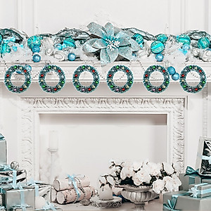 Winlyn 6 Pcs Frosted Teal Miniature Decorated Frosted Sisal Christmas Wreath Bottle Brush Wreaths 4.7" Wide for Winter Christmas Tree Hanging Ornaments Festive Celebration Supplies Holiday Crafts