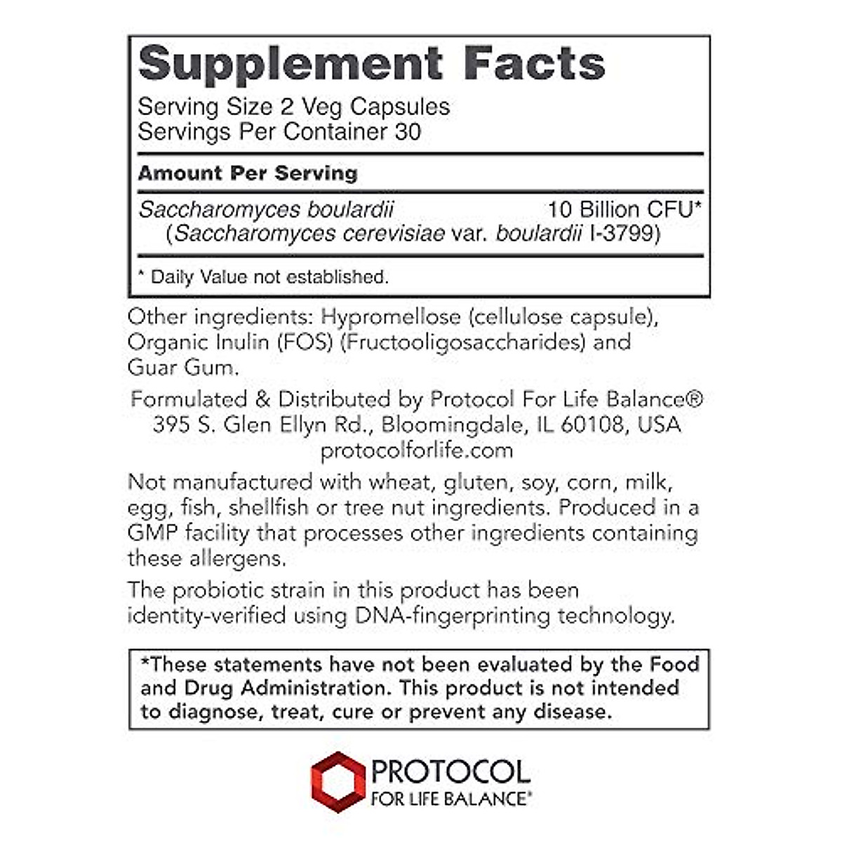 Protocol Saccharomyces Boulardii - 10 Billion CFU - Probiotic Supplement - Supports Gut Health & Digestive Health* - Relieves Occasional Diarrhea* - Halal & Kosher - 60 Veg Caps