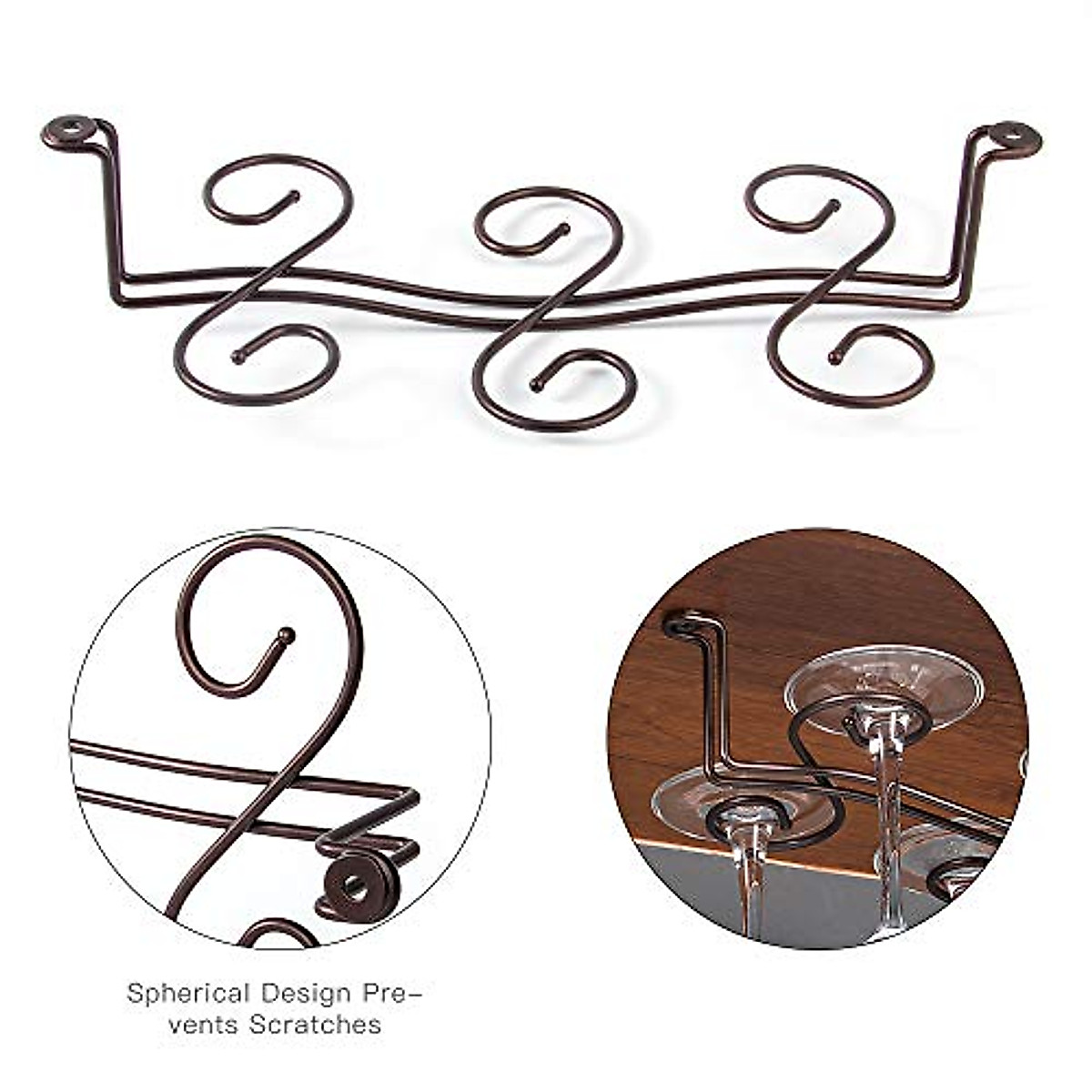 BOOKZON Wine Glasses Rack Under Cabinet Set of 2 Wine Glass Racks Under Shelf Counter Hanging Stemware Holder Organizer Storage Hanger for Kitchen,Home, Bar