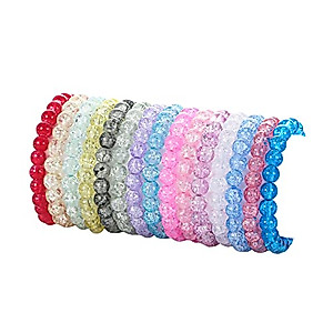 FINZOR 15Pcs Beaded Bracelets Handmade Stretch Glass Bracelet for Women Multicolor Snowflake Crack Crystal Beads Bracelet Elastic Round Bead Bracelets Jewelry Adjustable 8mm
