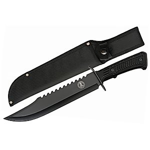 SZCO Supplies 15” 2nd Amendment Rubberized Handle Sawback Bowie Blade Outdoor Survival Knife With Sheath,Black,211559-SA