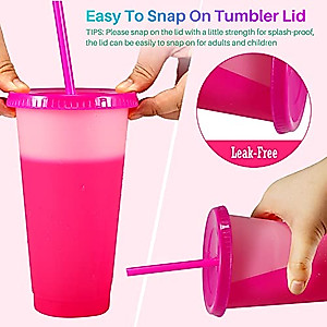 EASEVE Color Changing Cups with Lids and Straws - 12 Packs 24 oz Reusable Plastic Tumblers with Lids and Straws for Adults Kid Party, Bulk Tumblers for Iced Coffee Tea and Smoothie