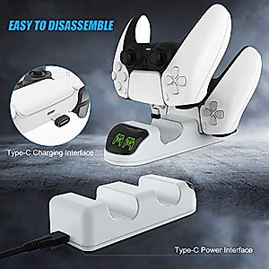 PS5 Controller Charger, Etpark Upgraded PS5 Charging Station Dock with LED Indicator, Safety Chip Protection, Dual USB Type C Fast Charging, White