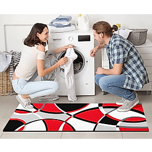 Red Grey Black White Abstract Art Kitchen Rugs and Mats Set of 2 Anti-Fatigue Cushioned Kitchen Floor Mat Non-Slip Backing Washable Kitchen Rugs Set for Home Office Laundry