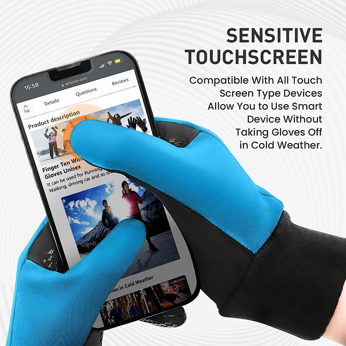 FINGER TEN Winter Running Gloves Men Ladies Women for Cold Weather with Grip Lightweight Touchscreen Warm Gloves with Headband for Walking Driving Cycling Hiking (Blue, X-Large)