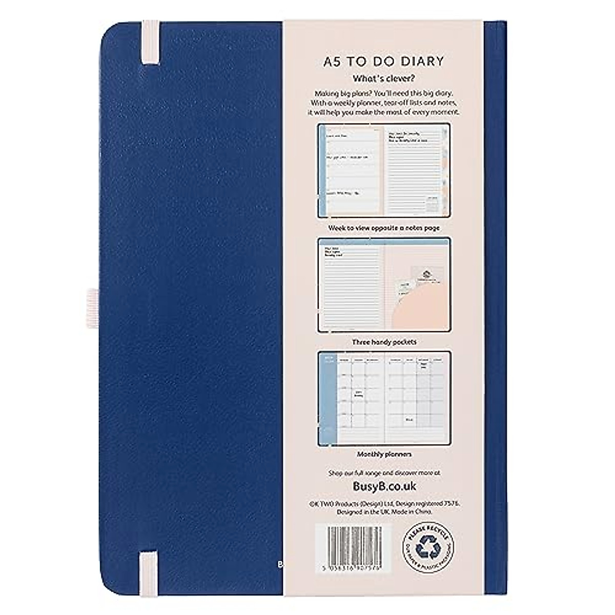 Busy B A5 To Do Diary January to December 2024 - Navy and Gold Floral - Week to View Diary with Notes, Tear-Out Lists & Pockets