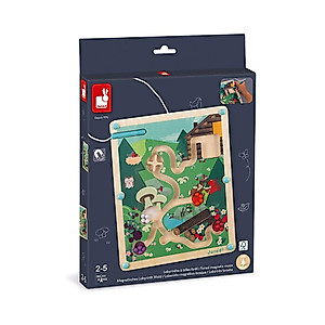 Janod - Wooden Forest Magnetic Ball Labyrinth - Develops Fine Motor Skills and Concentration - Dimensions: 8,3 inch X 9.8 inch - Fsc-Certified - Suitable for Ages 2 and Up, J05311