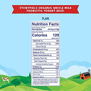 Stonyfield Organic Whole Milk Probiotic Yogurt, Plain, 32 oz. – Immunity & Digestive Health