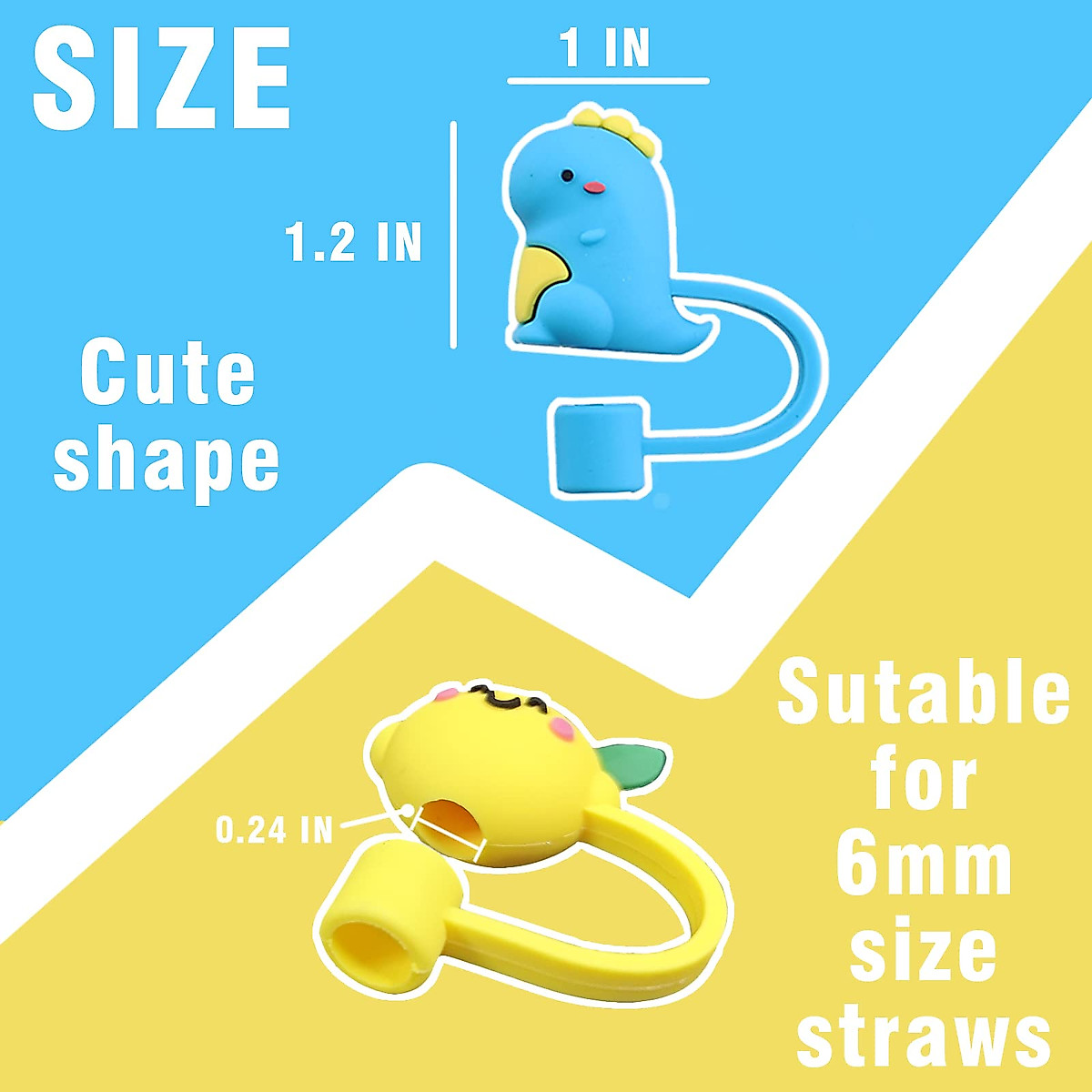 Straw Covers Cap,20PCS Straw Toppers for Tumblers,Reusable Animals Fruit Straw Tips Cover for Outdoor Home Kitchen Party Decor,Duck Dinosaur Sun Silicone Straw Cover
