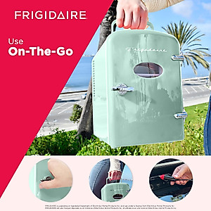 Frigidaire EFMIS129-MINT Mini Personal Fridge Cooler, 1 Gal Capacity fits Six Cans, Includes Plugs for Home Outlet & DC Charger-9.84" D x 7.09" W x 10.35" H
