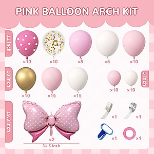 MeiWuKaBH Pink Mouse Balloon Garland Arch Kit for Cartoon Mouse Theme Birthday Party Decorations Girl Kids, Pink White Red Bow Foil Balloons for Mouse Baby Shower Party Decorations