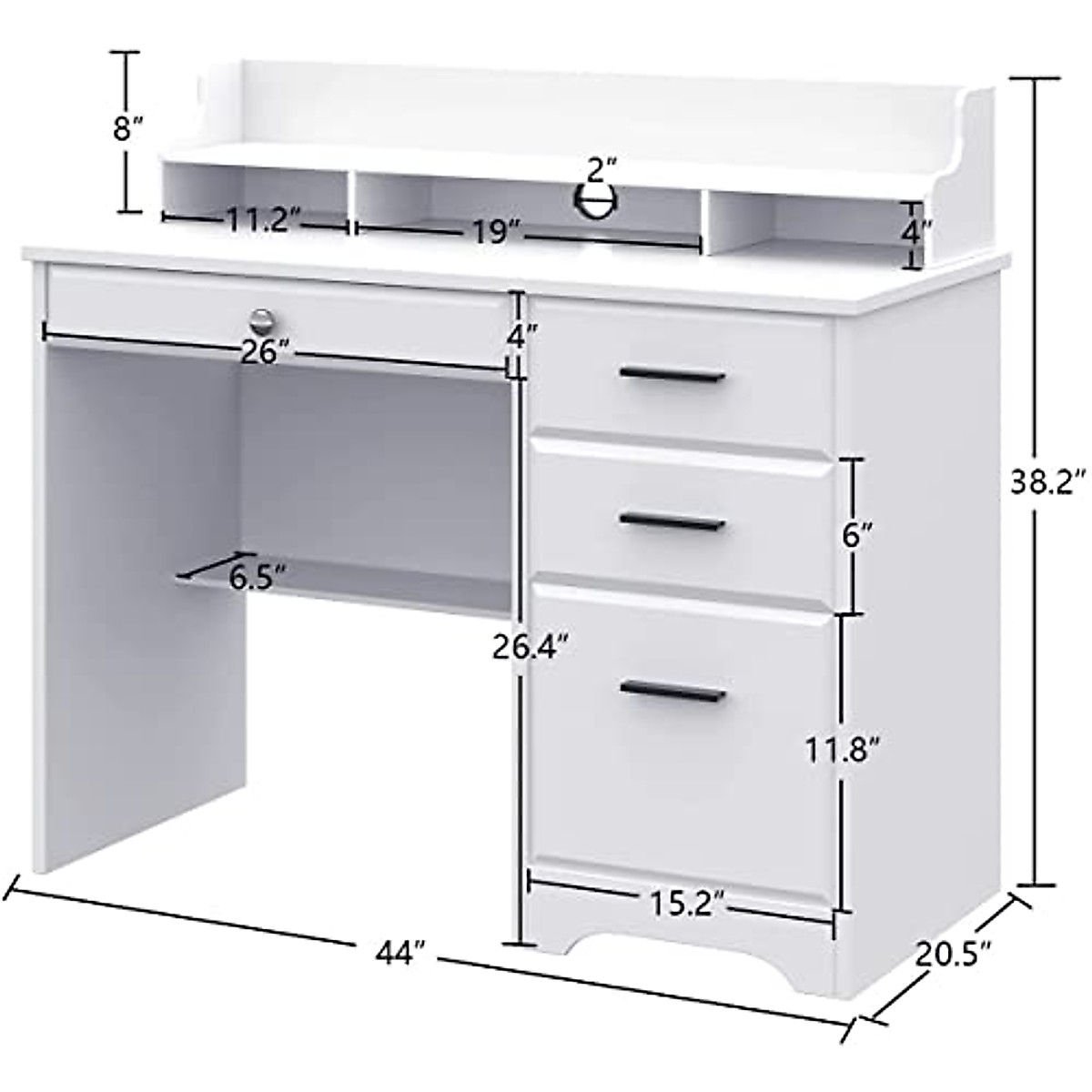 White Desk with Drawers and Storage, Home Office Desk Computer Desk with 4 Drawers & Hutch, Home Desk Small White Desk with Drawers for Bedroom, Home Office, White