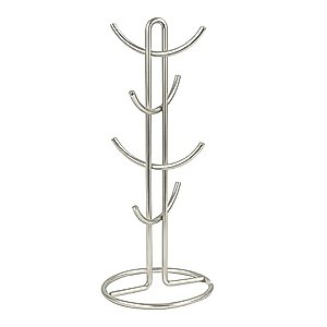 Spectrum Diversified Euro Large 8 Holder, Mug Tree, Mugs & Tea Cup Storage Rack, Coffee Counter Bar Accessory & Kitchen Countertop Organizer, Satin Nickel