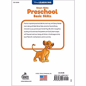 Disney Learning Preschool Basic Skills Workbook―Handwriting, Letter Recognition, Counting, Language Arts and Math Practice for Ages 4-5, Smart Skills Series (64 pgs)