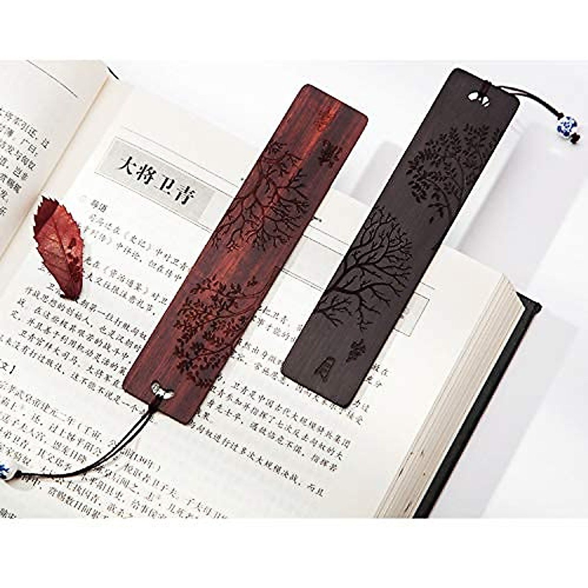 Wooden Handmade Carving PUTAHQ Natural Wood Bookmarks Gift Box Set,Handmade Natural Bookmarks with Tassel, Gift for Teachers, Students, Men and Women.?Years, Fleeting time?