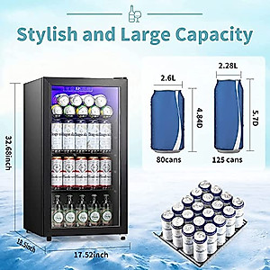 Antarctic Star Beverage Refrigerator Cooler - 125 Can Mini Fridge Soda Beer, Small Wine Champagne Cooler for Home and Bar,Small Drink Dispenser,Electronic Temperature Control,3.1Cu.Ft,Black
