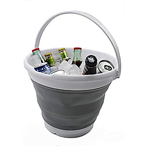 SAMMART 10L (2.6 Gallon) Collapsible Plastic Bucket - Foldable Round Tub - Portable Fishing Water Pail - Space Saving Outdoor Waterpot. Size 31cm Dia (White/Grey, 1)