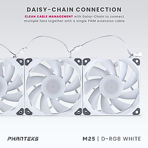 Phanteks (PH-F120SK_DRGB_PWM_WT01_3P) SK120 DRGB PWM FAN 3Pack – 3X 120mm fan, high airflow nine-blade design, DRGB Lighting, rubber dampening washers - White 