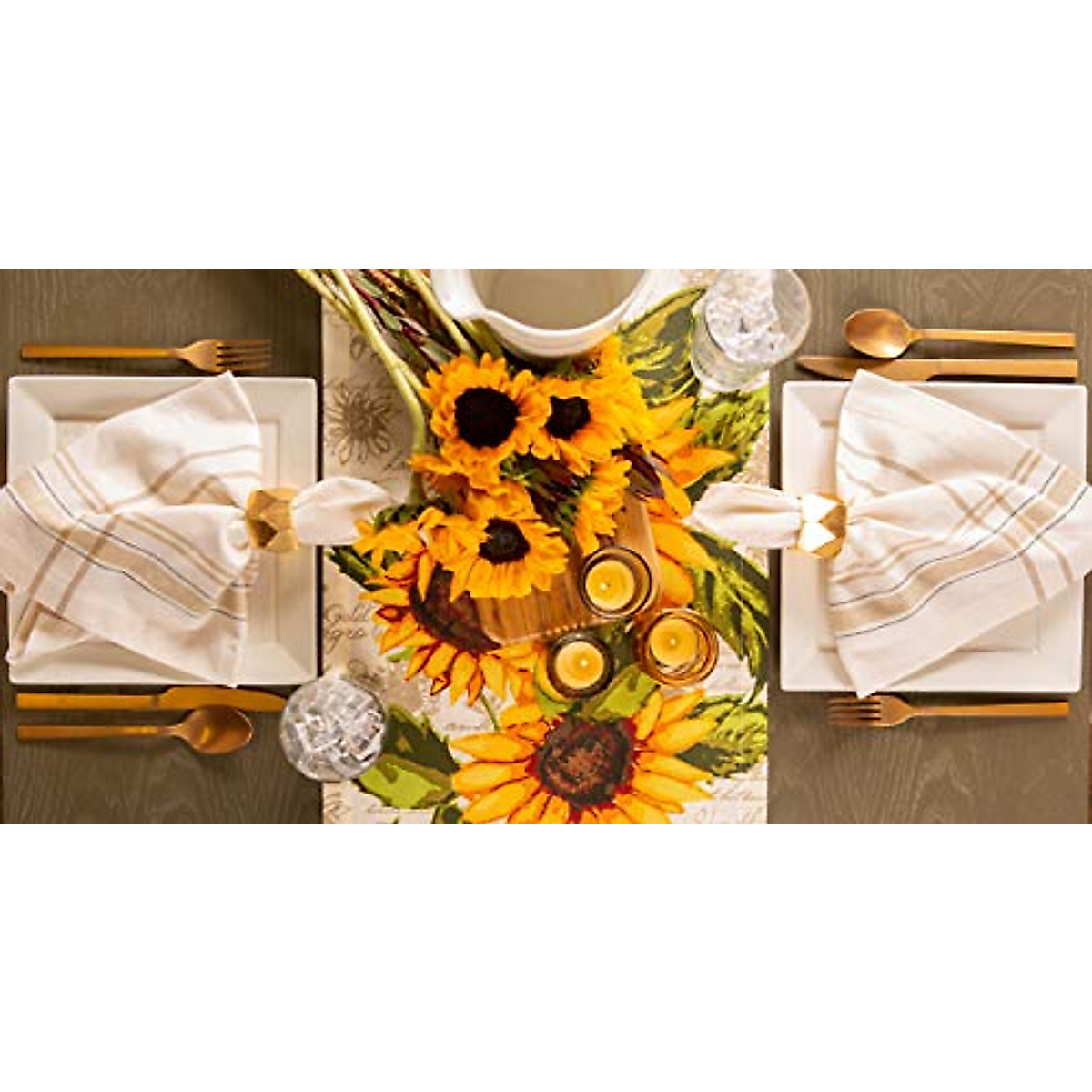 DII Table Top Décor Collection Spring & Summer Table Runner, 14x72, Rustic Sunflowers Print