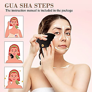 Contrybox Gua Sha Facial Tools, Natural Bian Stone Guasha Tool for Face & Puffiness Reducing, Gua Sha Stone Facial & Body Massage, Premium Face Stone Gua Sha Tools for Women Skincare, Black