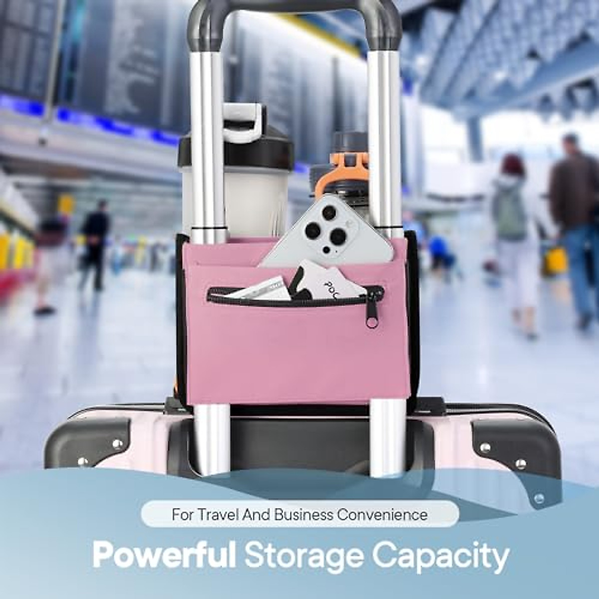 Luggage Cup Holder for Suitcases Free Hands, Travel Accessories, Luggage Cup Caddy Gifts, Beverage Holder, Universal Luggage Accessories for Flight Attendants, Business Travelers, Pink