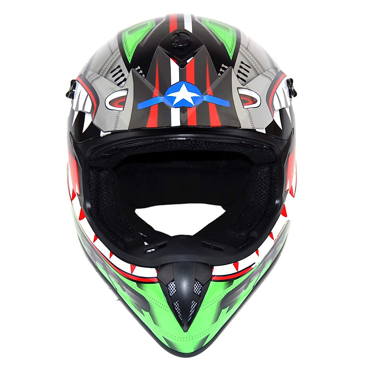 1Storm Adult Motocross Helmet BMX MX ATV Dirt Bike Downhill Mountain Bike Helmet Racing Monster Shark HKY_SC09S + Motorcycle Bluetooth Headset: Monster Shark Green