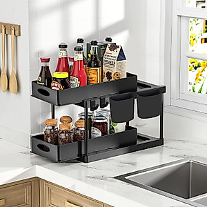 2 PackUnder sink organizer, double pull-out drawer multi-purpose under sink organizers and storage for bathroom kitchen,8 hooks 4cup