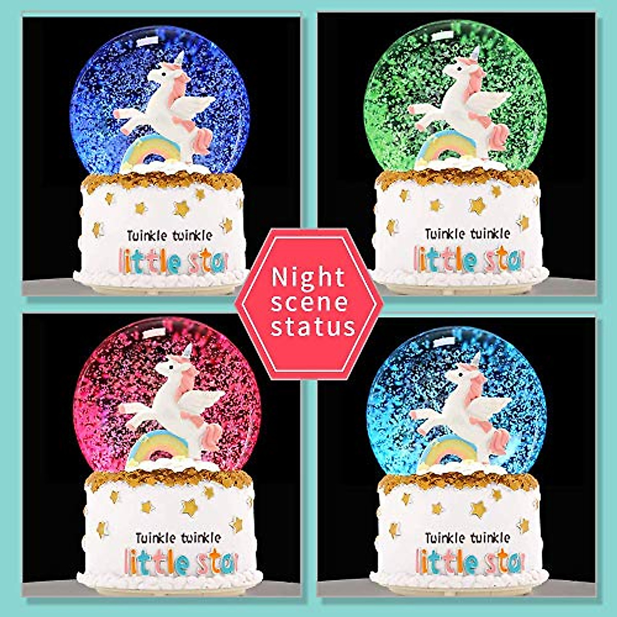 Unicorn Snow Globe, VECU 3.14 Inch Unicorn Music Snow Globes with Automatic Snowfull,Christmas Birthday Gift for Girl Boy