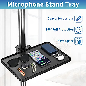 Universal Microphone Stand Tray, Adjustable Mic Stand Tray Clamp On Utility Shelf Stand. Music Stand Tray for Music Sheet, Live Streaming, Karaoke, Recording, Music Stand Accessories (8.7" x 6.5")