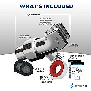 SparkPod Handheld Shower Head Holder - Premium ABS Plastic - 360 Degree Rotatable Solid Brass Ball - Compatible with 7/8" (2.25cm) Diameter Hose - Bonus Plumber's Tape (Luxury Polished Chrome)