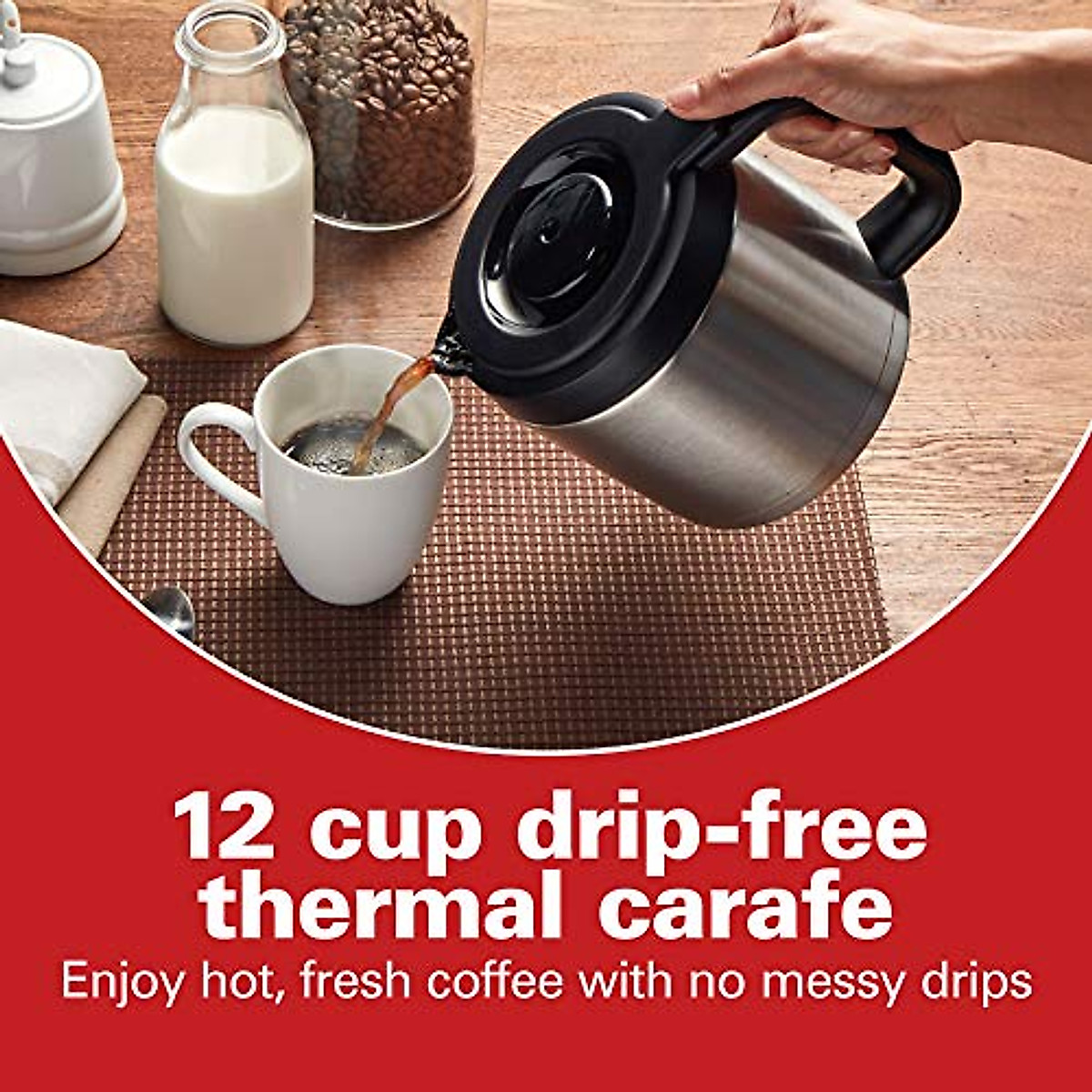 Hamilton Beach 12 Cup Programmable Front-Fill Drip Coffee Maker with Thermal Carafe, Auto Shutoff, 3 Brew Options, Black and Stainless Steel (46391)