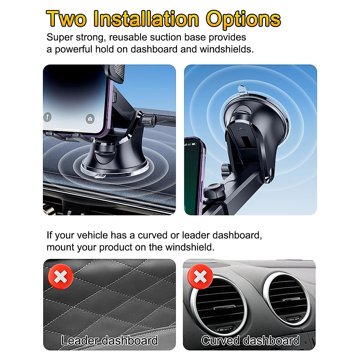 YFYYF Phone Holders for Your Car,[60 Lbs Powerful Suction] Car Phone Holder Mount,Phone Mount for Car Dashboard Windshield,Car Mount for iPhone/Android Smartphone,Car/Truck Accessories