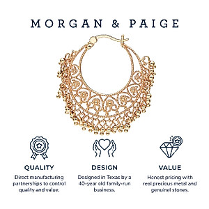 MORGAN & PAIGE Bronze 18K Yellow Gold Plated Indian Earrings for Women - Chandbali Gold Hoop Earrings Indian Jewelry, Heart Chandelier Boho Earrings for Women Hypoallergenic Earrings 1.5"