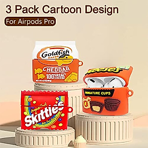 3Pack WQNIDE Cute Case for Airpod Pro, Funny Food Goldfish Rainbow Candy Chocolate Protective Cover, Kawaii Cartoon Soft Silicone Design for Apple AirPods Pro Cases Women Girls Boy Men with Keychain