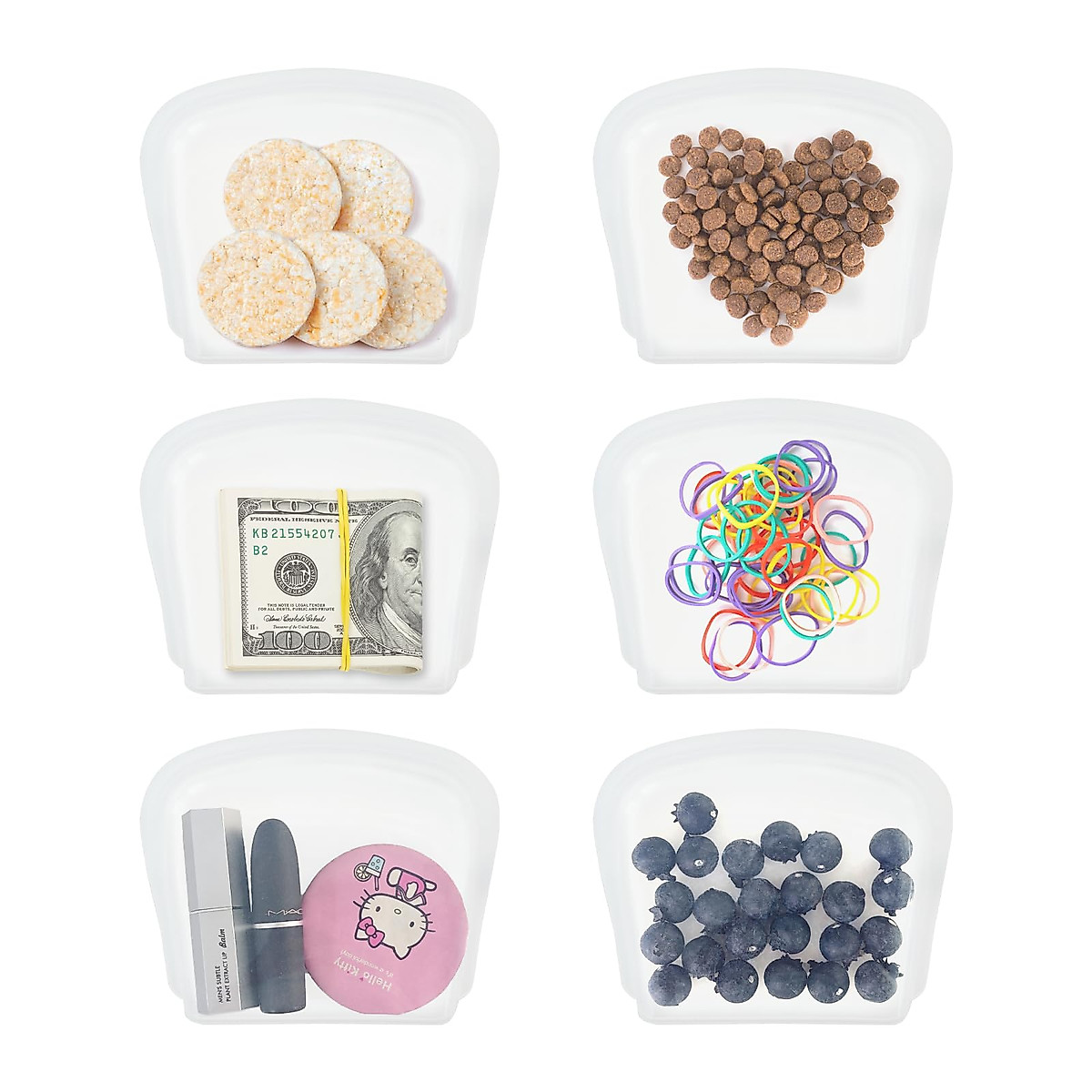 KVK Silicone Reusable Storage Bag Reusable Silicone Pouch Bags Food Grade Silicone Pocket Bags 6 Pack 7oz Food Storage Container for Snack Dog Treat and Cards Large Opening Oven and Dishwasher Safe