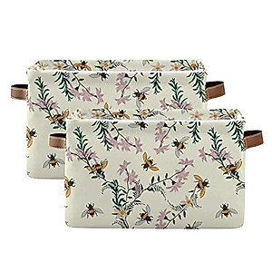 Storage Basket Cube Vintage Spring Bee Flower Large Collapsible Toys Storage Box Bin Laundry Organizer for Closet Shelf Nursery Kids Bedroom,15x11x9.5 in,2 Pack