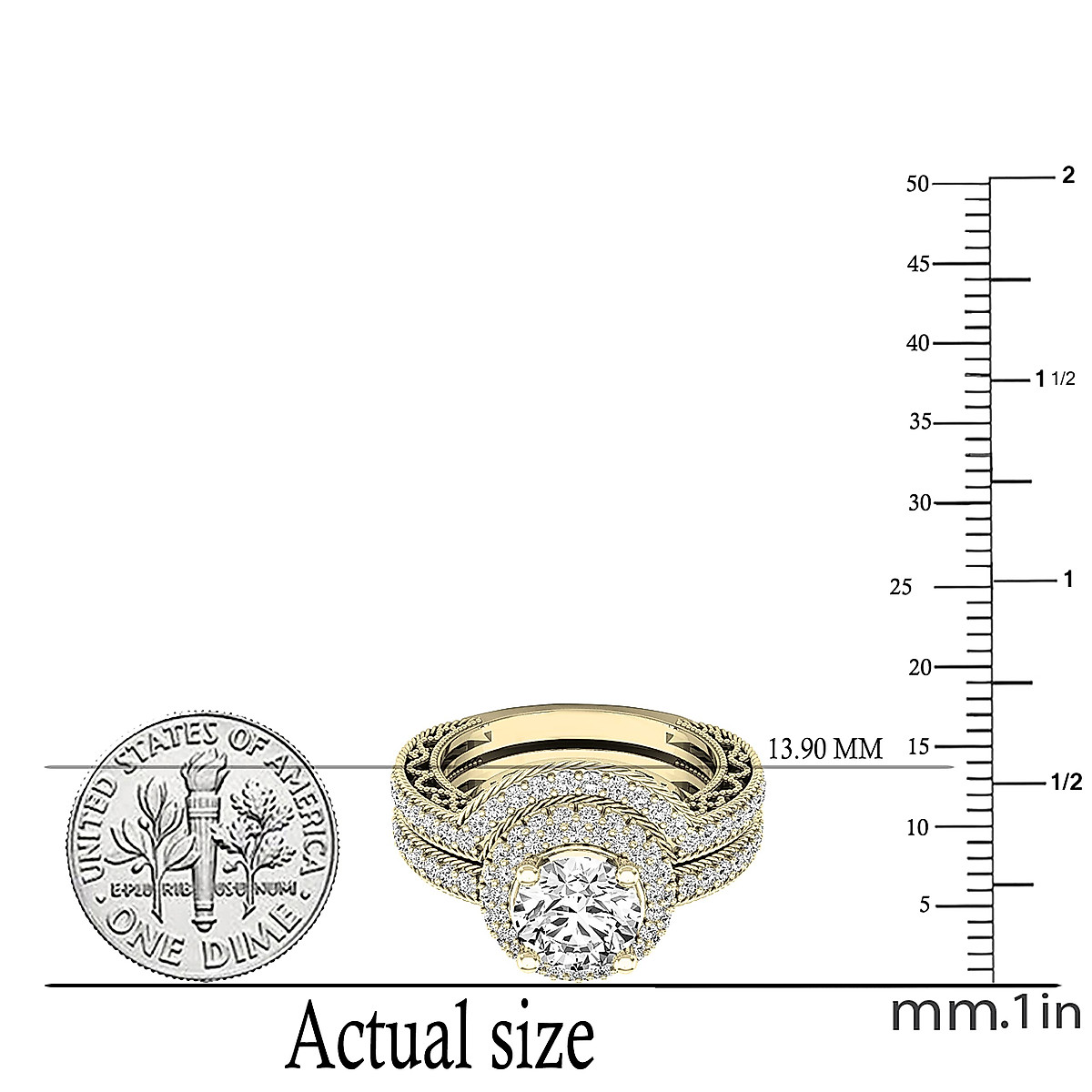 Dazzlingrock Collection Round White Cubic Zirconia CZ Halo Wedding Bridal Fashion 2 Piece Engagement Ring Set | 14K Yellow Gold, Size 5.5