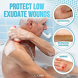 JJ CARE Waterproof Adhesive Island Dressing [Pack of 25], 4" x 4" Sterile Island Wound Dressing, Breathable Bordered Gauze Dressing, Individually Wrapped Latex Free Bandages with Non-Stick Central Pad