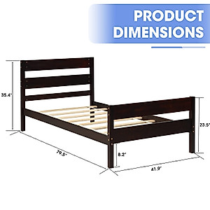 windaze Twin Bed, Wood Frame with Headboard and Footboard for Children Teens Adults, Twin Platform Slat Support No Box Spring Needed, Espresso