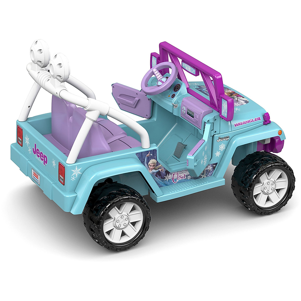 Power Wheels Disney Frozen Jeep Wrangler Ride-On Battery Powered Vehicle with Music Sounds & Storage, Preschool Kids Ages 3+ Years​, Baby Blue/Purple