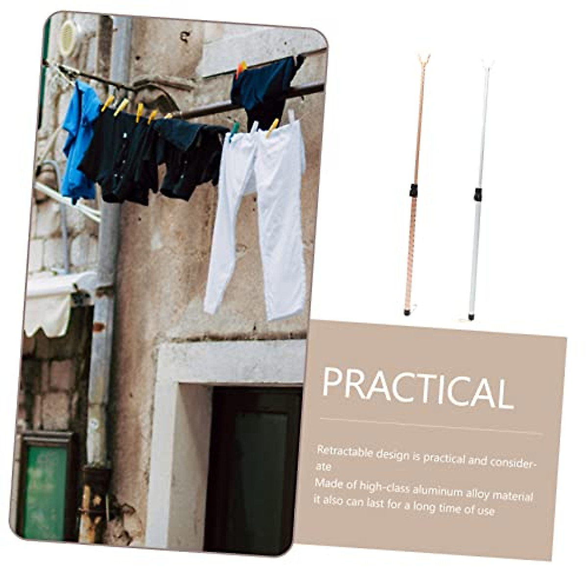 BESPORTBLE 2pcs Stainless Steel Retractable Clothesline Lightweight Curtains Clothesline Outdoor Extended Closet Pole DIY High Reach Garment Hook Coat Hanger Clothes Fork Pole Outrigger Cane